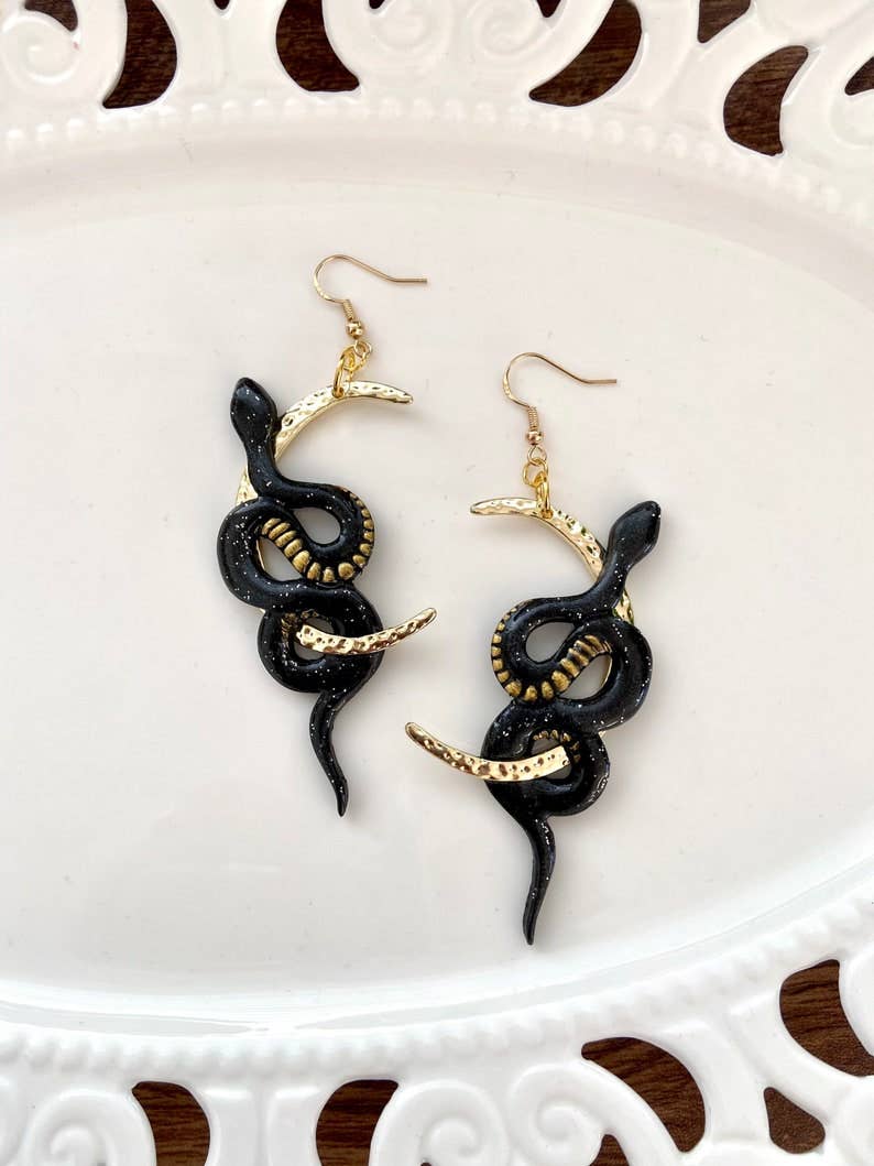 Black Moon Snake Earrings – Bag It Up Boutique